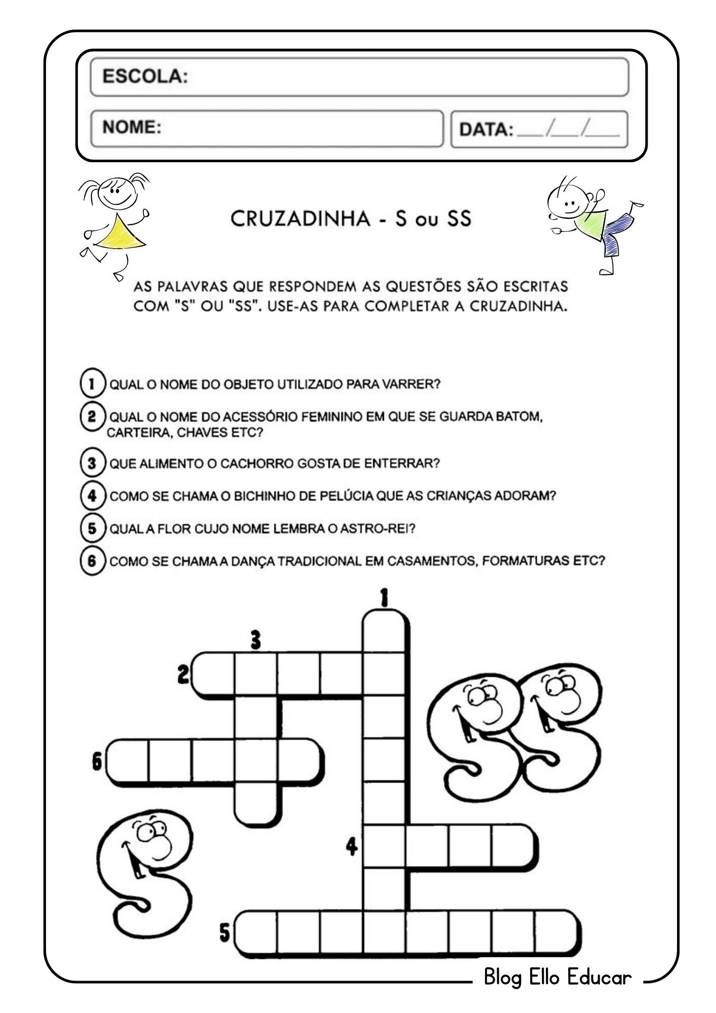 Cruzadinha com S e SS para Imprimir: Atividades Lúdicas