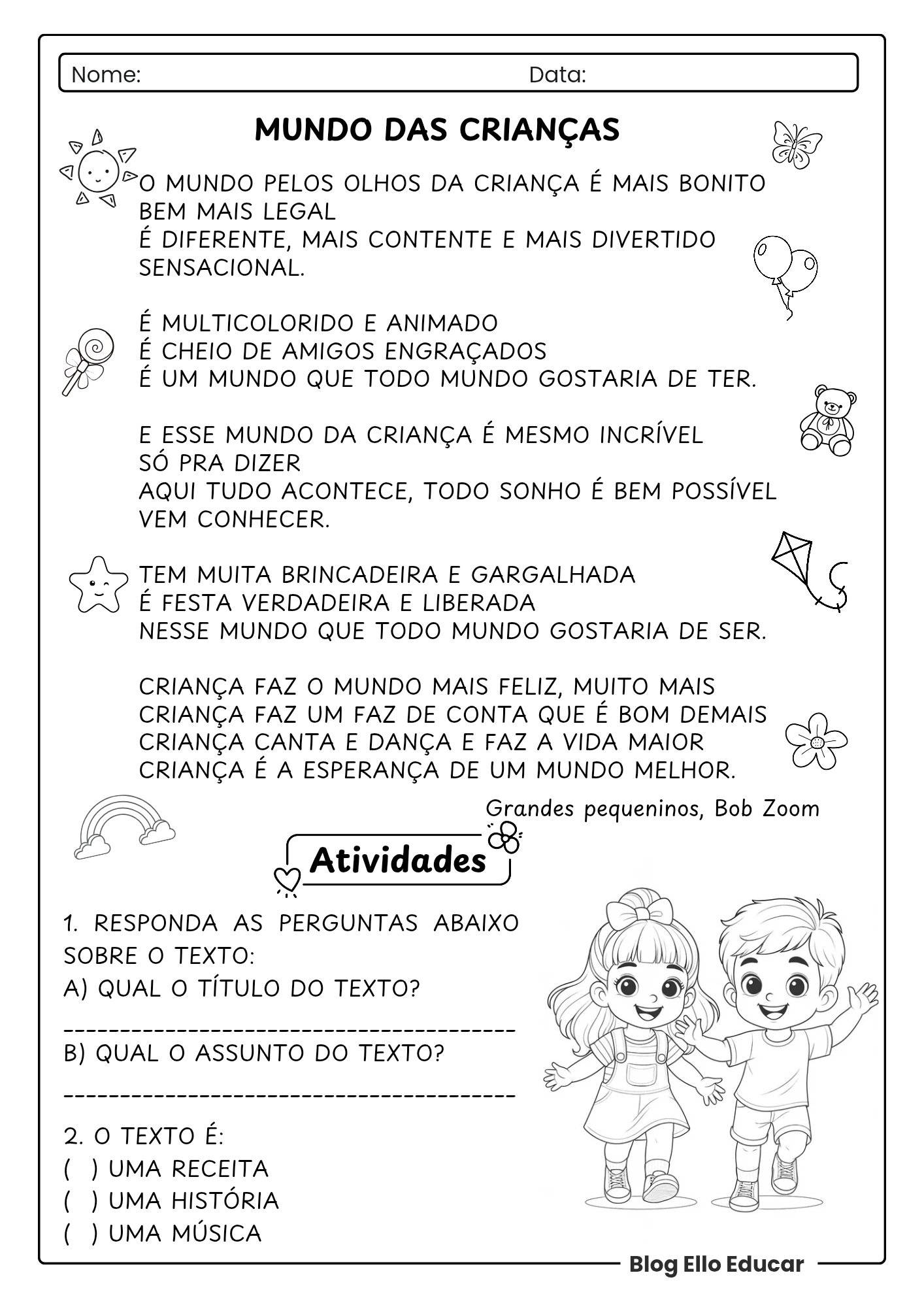 Atividades do Dia das Crianças 2° ano: Material gratuito com Plano de Aula