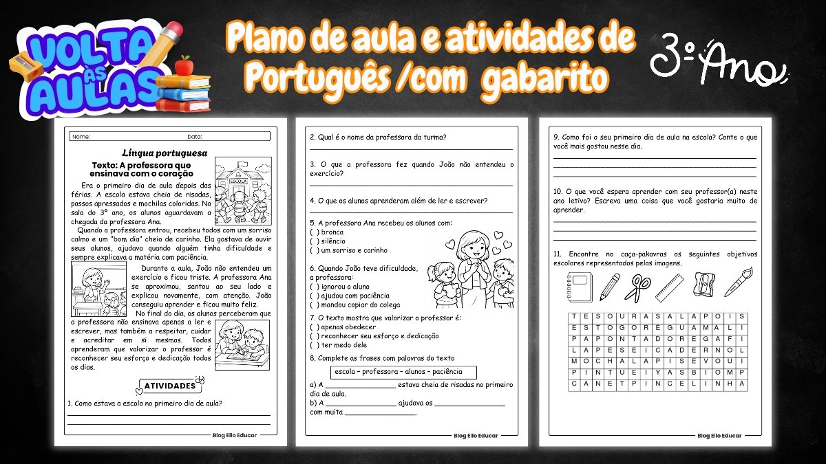 Atividades de Volta às Aulas 3° ano: PDF gratuito e Plano de Aula