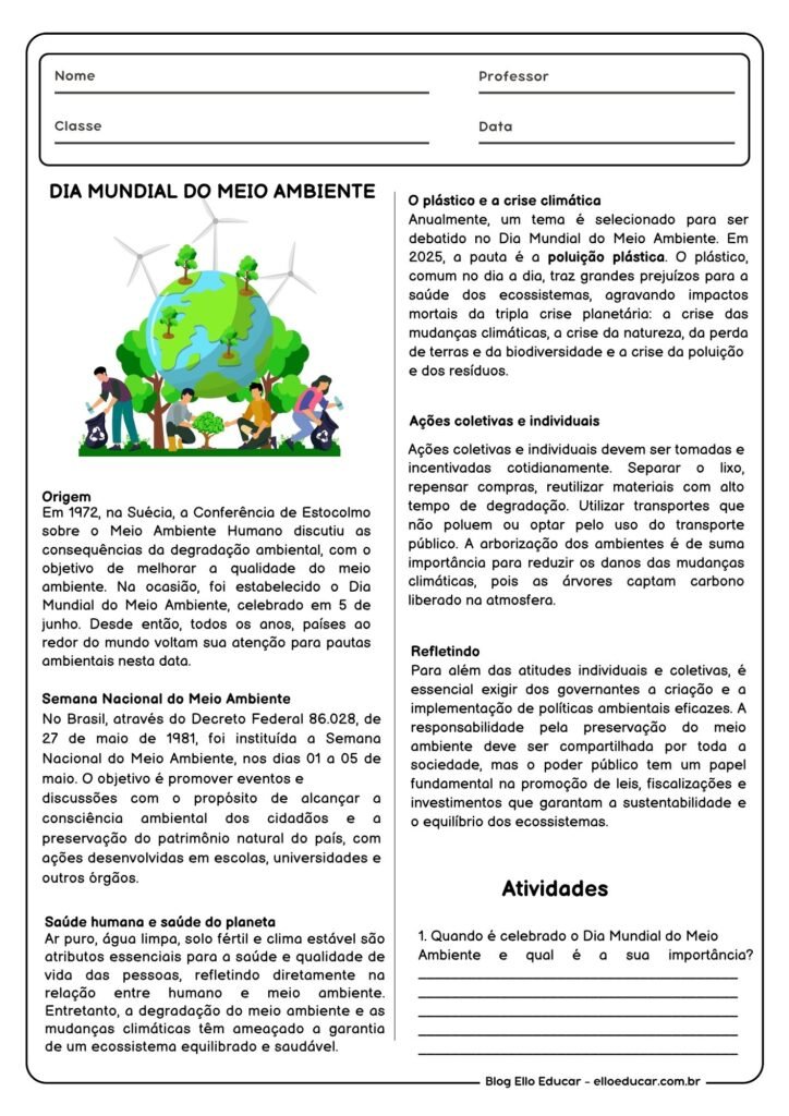 Atividades para Semana do Meio Ambiente para Fundamental II