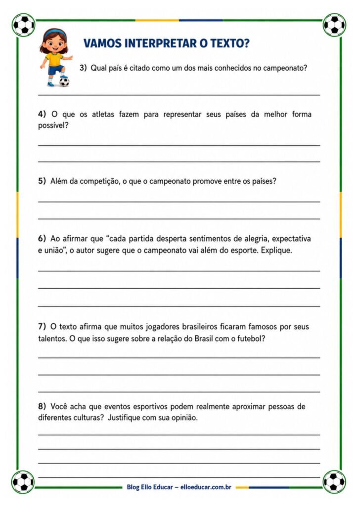 Atividade de Interpretação de Texto Copa do Mundo 2026 para 5º e 6º ano PDF