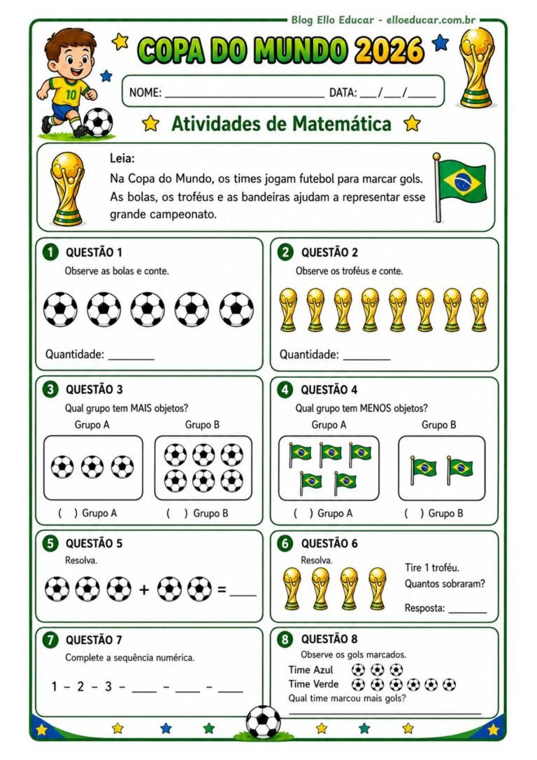 Atividades da Copa do Mundo 1° ano: Kit Gratuito em PDF